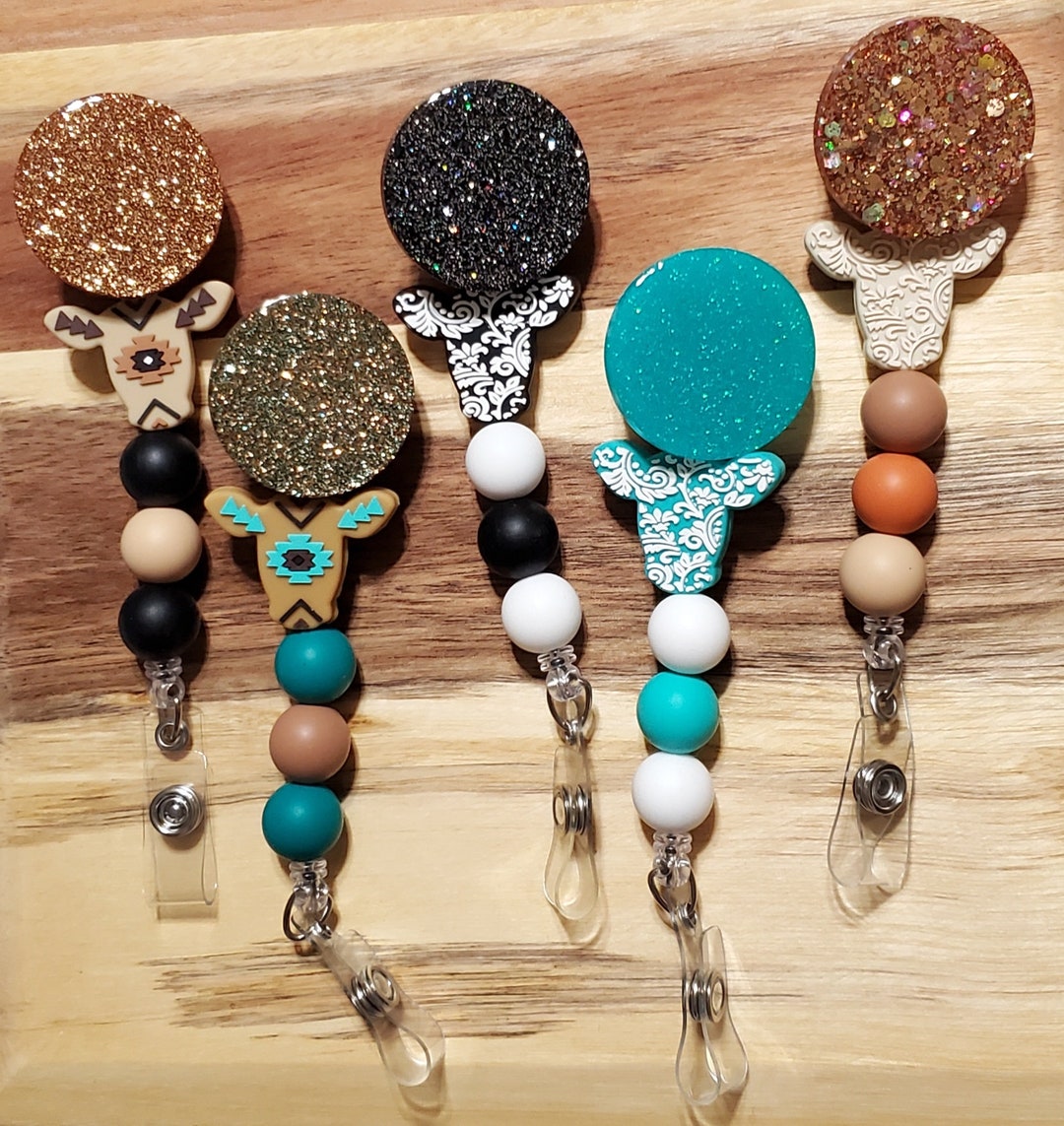 Cow Badge Reel | Beaded Badge Reel | Cow Beaded Badge Reel ...