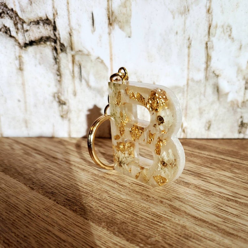 Resin Letter Keychains With Gold Flake and Real Dried Flowers - Etsy