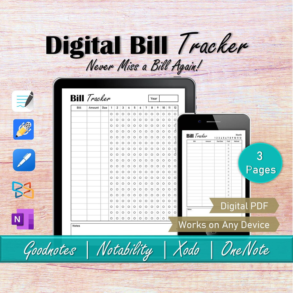 Digital Bill Tracker iPad Budget Planner, Goodnotes Monthly Bill ...