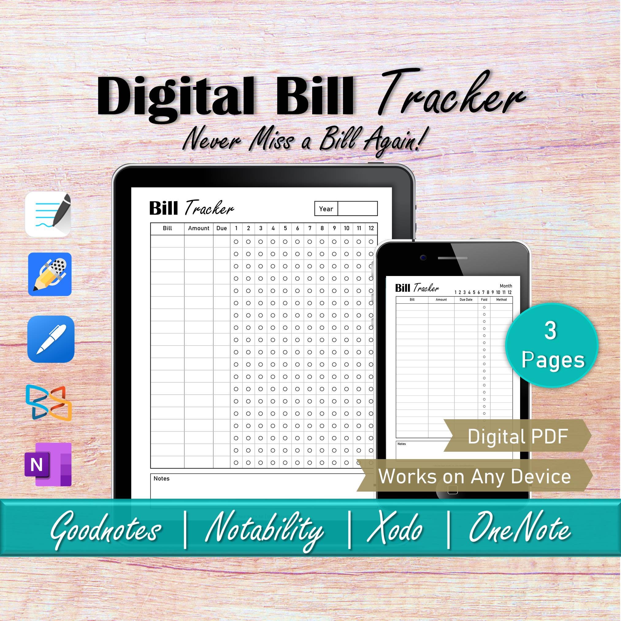 Digital Bill Tracker iPad Budget Planner, Goodnotes Monthly Bill ...