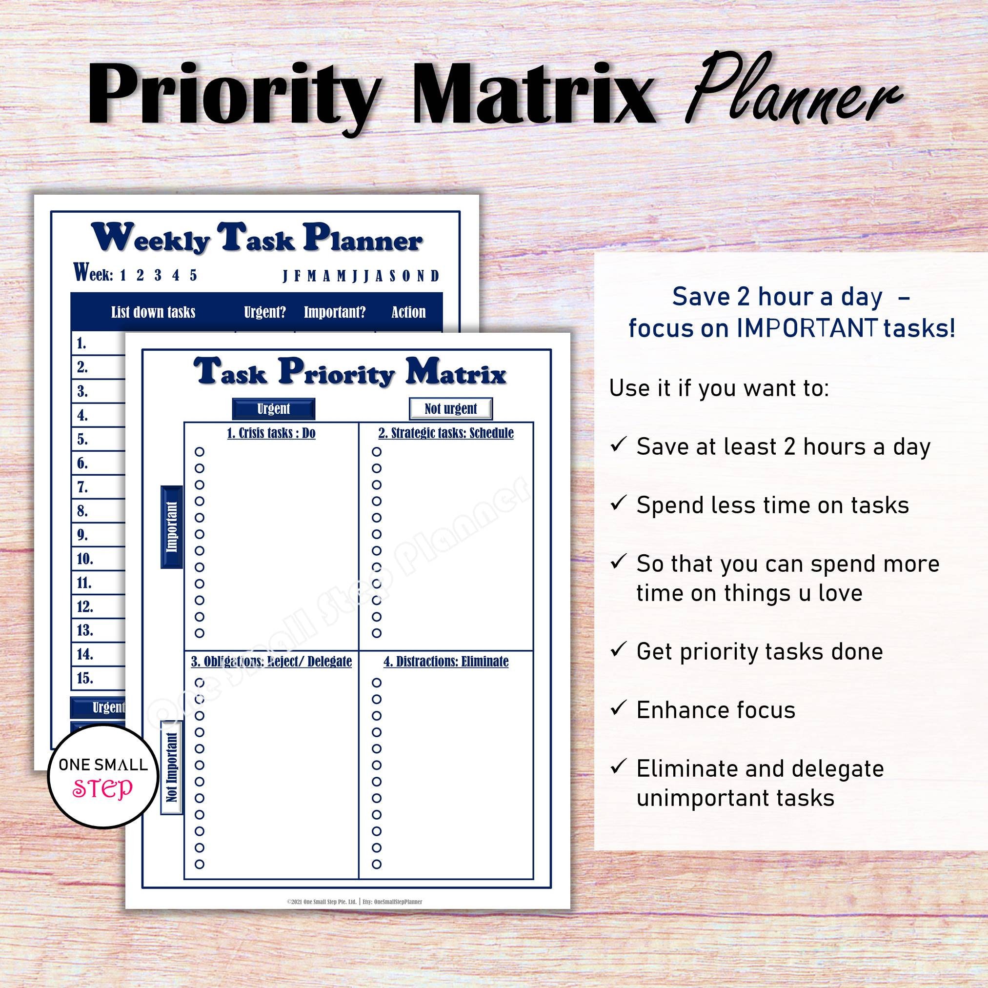 Priority Matrix, Eisenhower Matrix, Time Management, Task List, Weekly ...