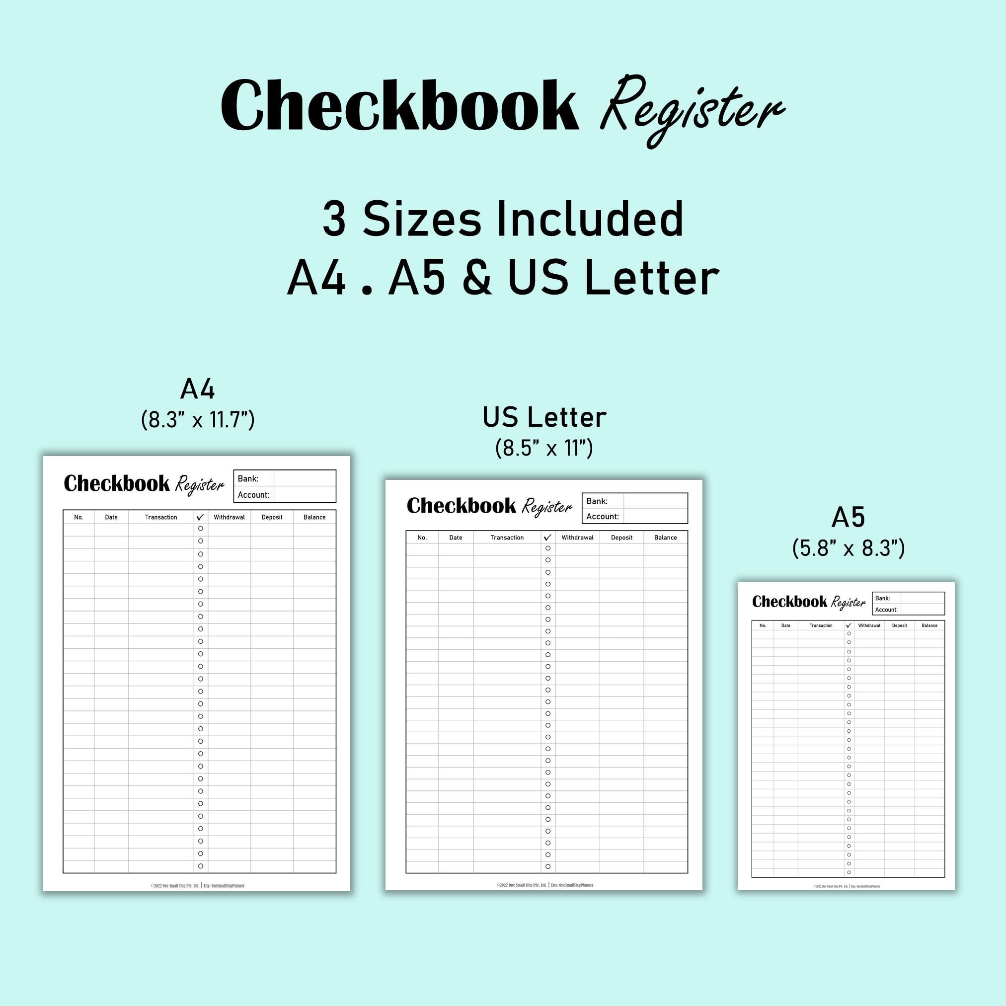 Checkbook Register, Checking Account Ledger, Bank Account Tracker ...