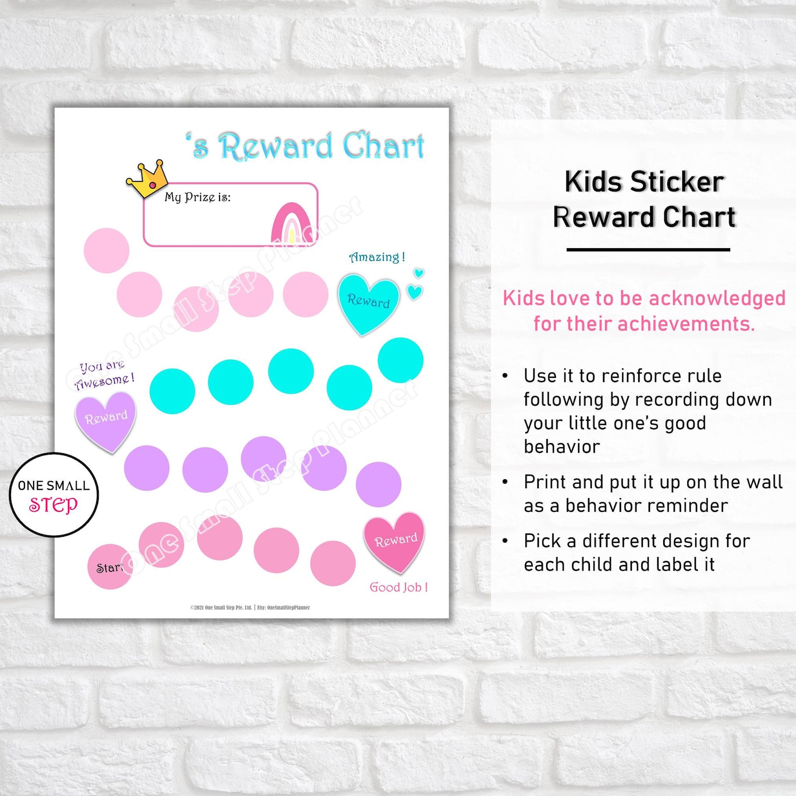 Reward Sticker Chart Kids Reward Chart Girl Sticker Chart | Etsy