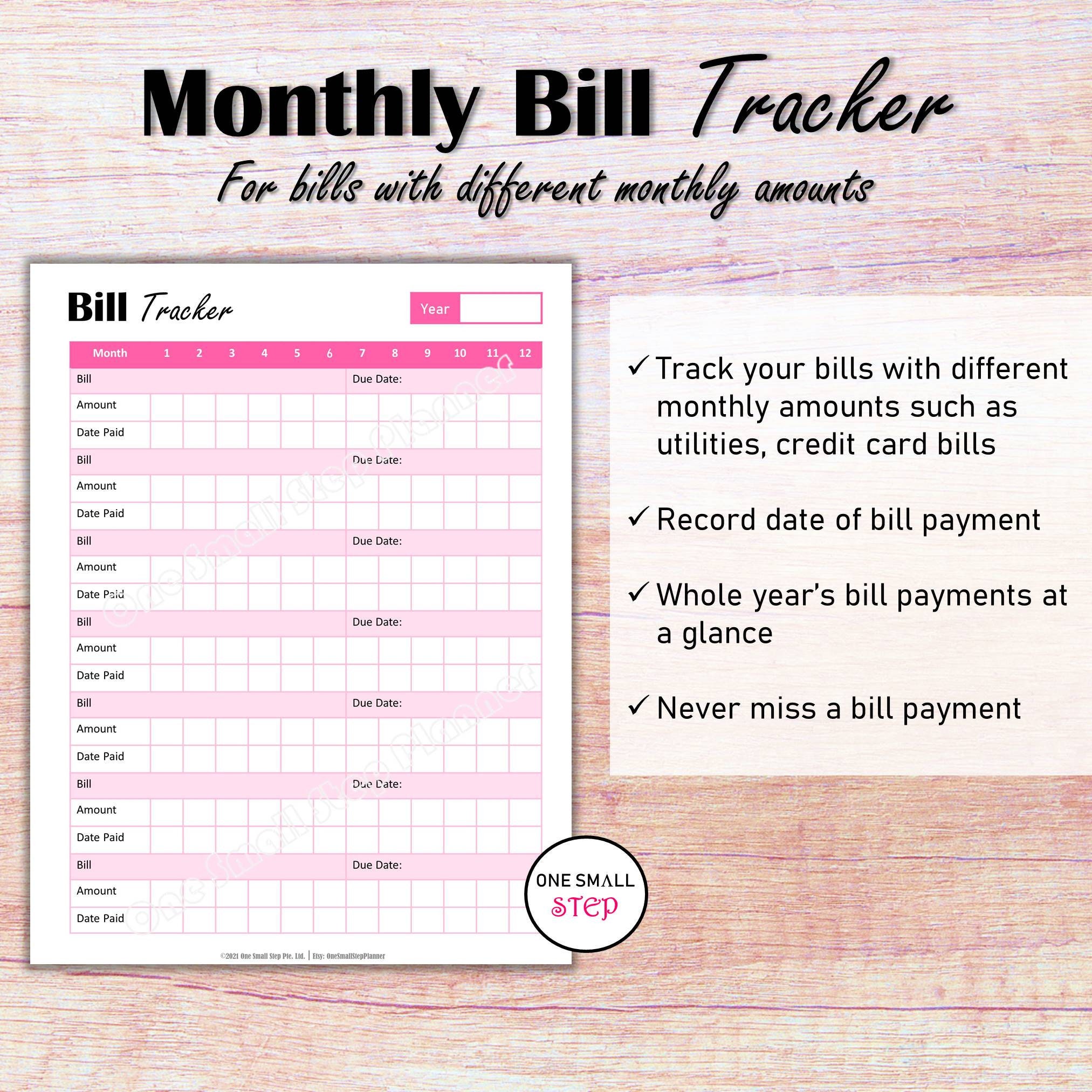 Monthly Bill Tracker Sheet, Bill Due Template Printable, Bill Organizer ...