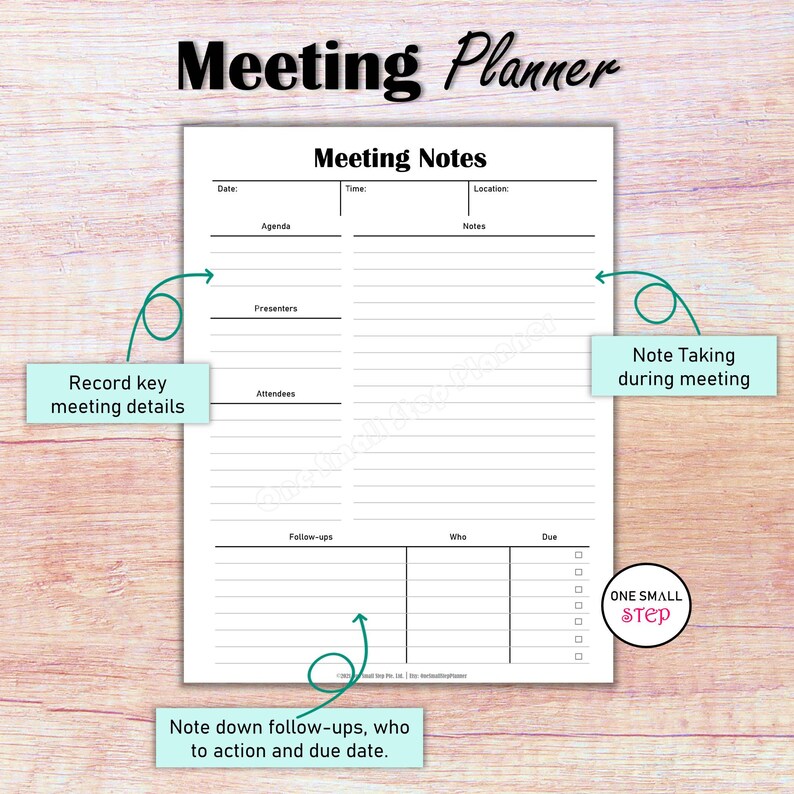 Meeting Notes Planner Printable, Meeting Agenda Note Taking Template ...