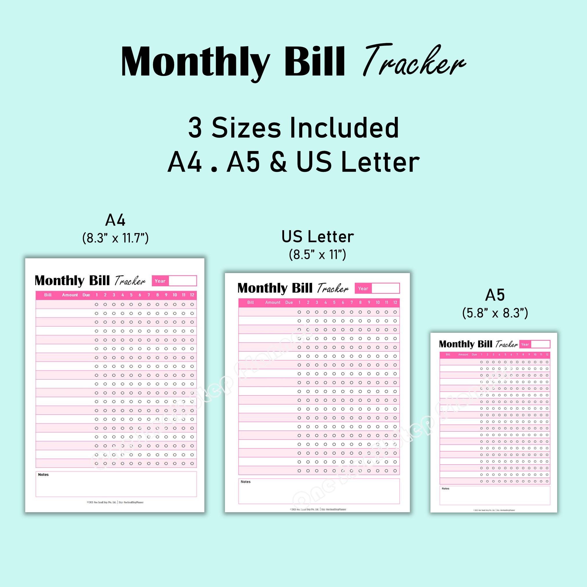 Monthly Bill Tracker Sheet, Bill Due Template Printable, Bill Organizer ...