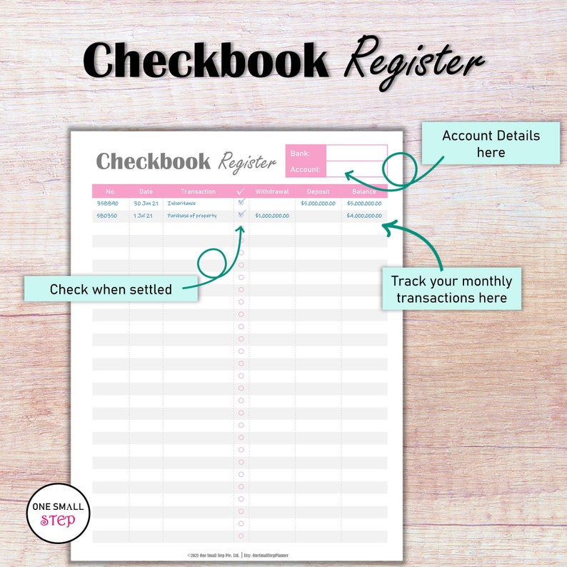 Checkbook Register Printable, Checking Account Ledger, Bank Account ...