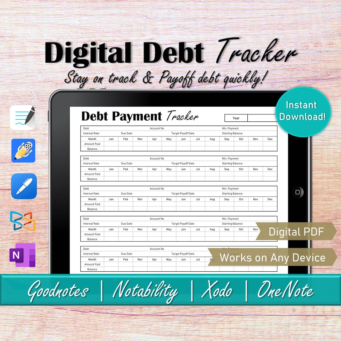 Digital Debt Payoff Tracker iPad Budget Planner, Debt Payment Tracker ...
