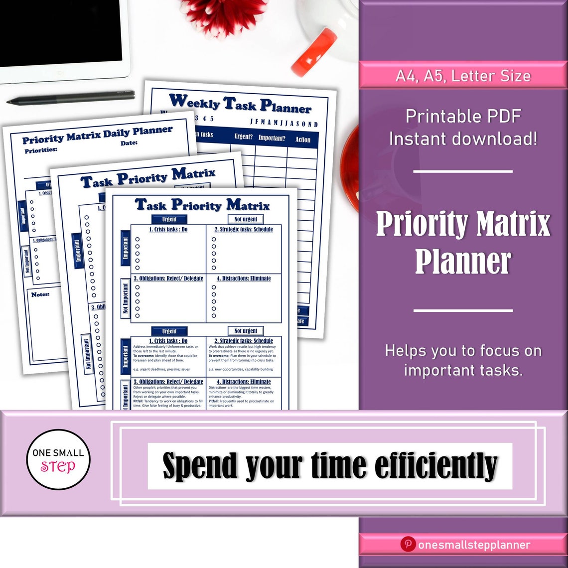 Priority Matrix Eisenhower Matrix Time Management Task | Etsy