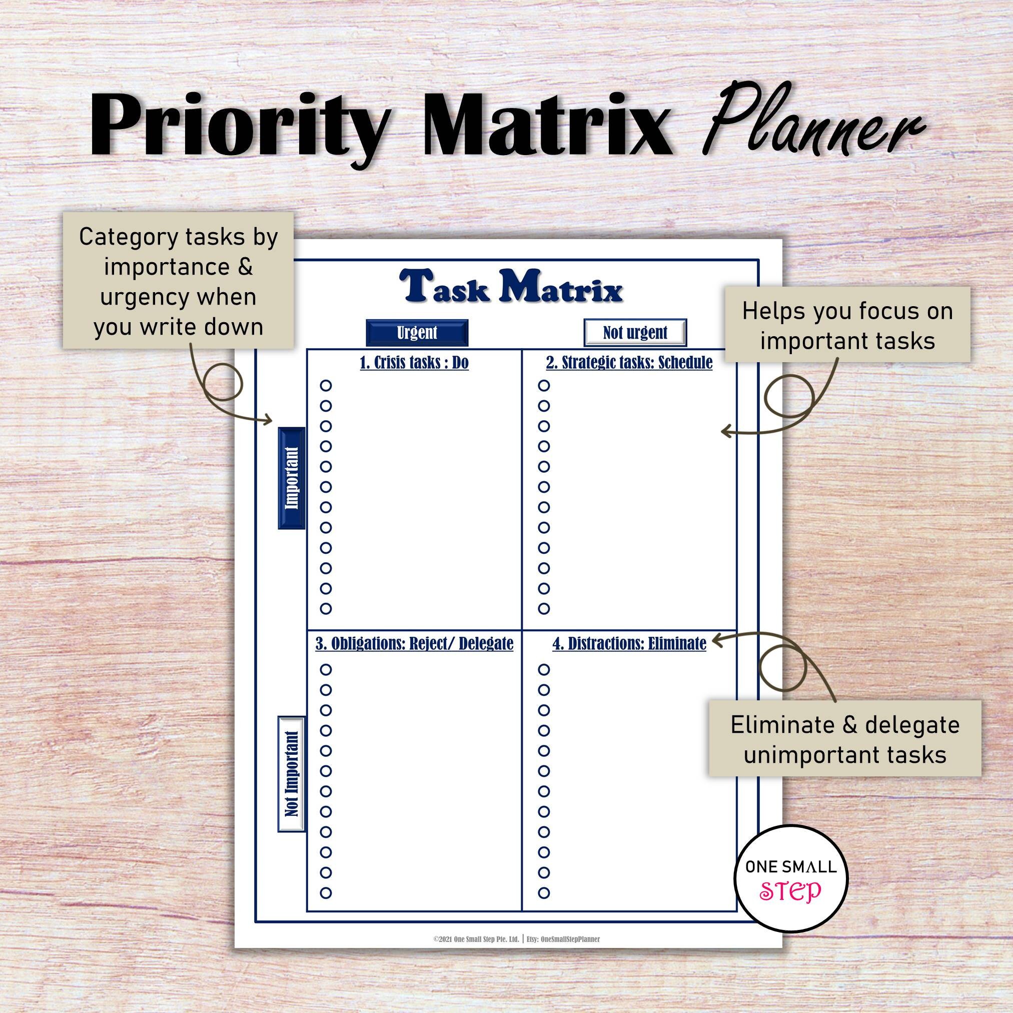 Priority Matrix, Eisenhower Matrix, Time Management, Task List, Weekly ...