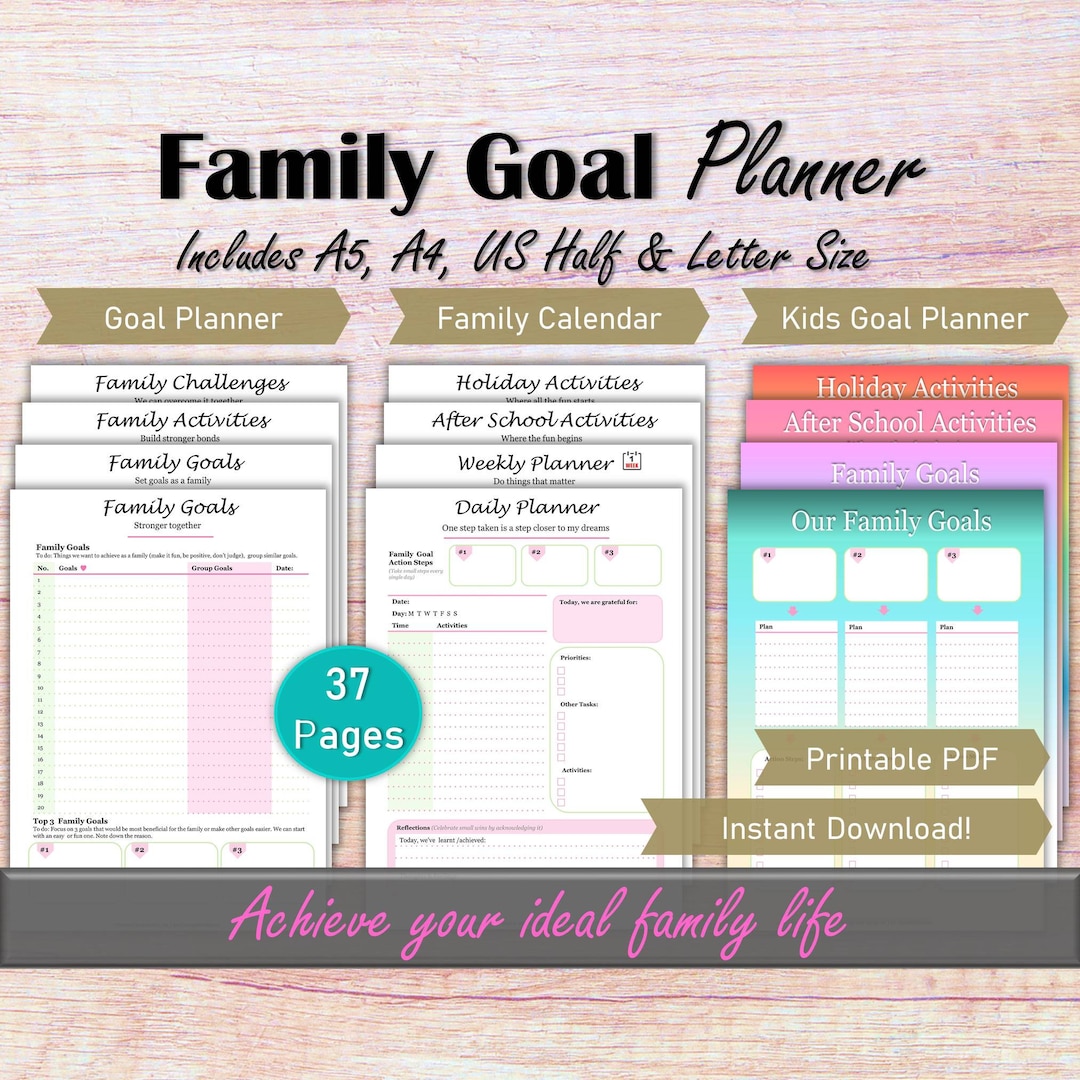 2024 Yearly Family Goal Planner, Goal Setting Workbooks Printable ...
