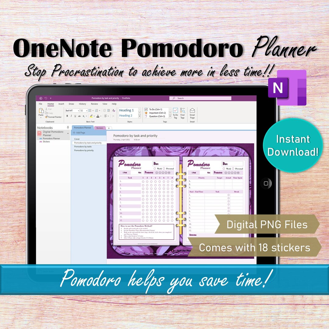 Onenote Digital Planner Pomodoro Planner, Time Management Pomodoro ...