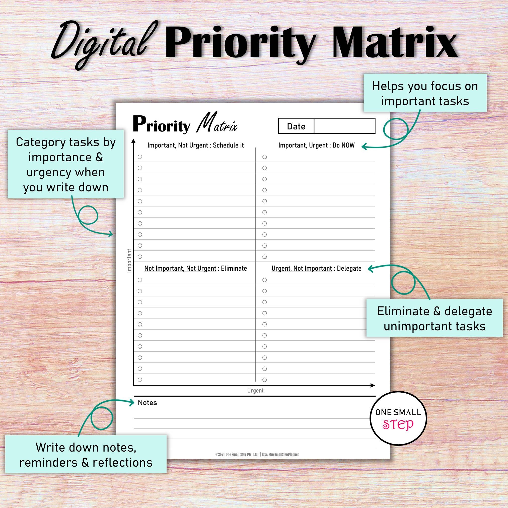 Digital Priority Matrix iPad Planner, Goodnotes Eisenhower Matrix Daily ...