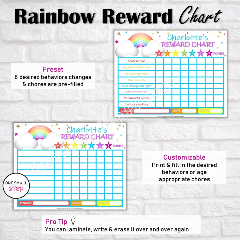 Kids Reward Chart, Kids Behavior Chart, Printable Rainbow Reward Chart ...