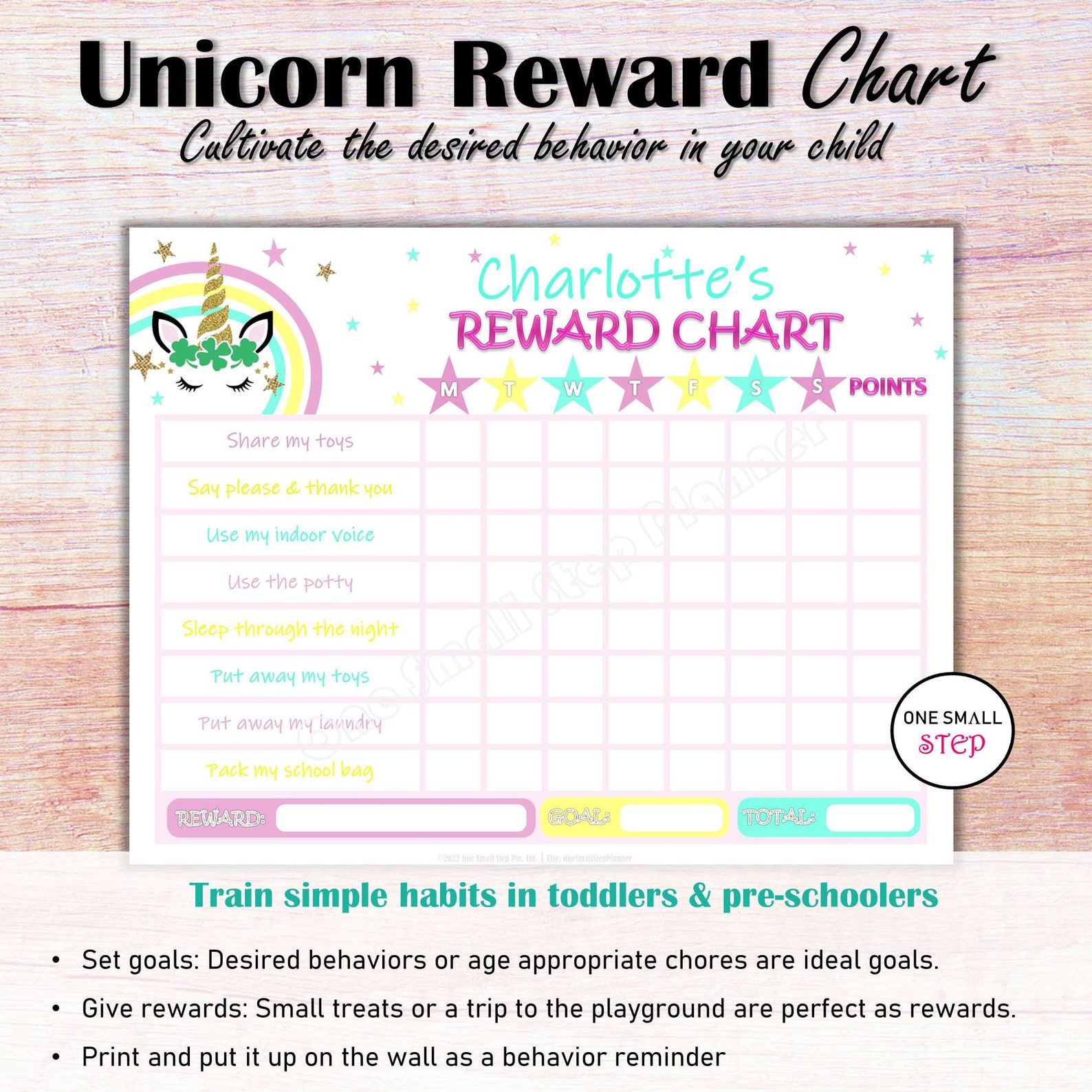 Kids Behavior Chart, Kids Reward Chart, Printable Unicorn Reward Chart ...