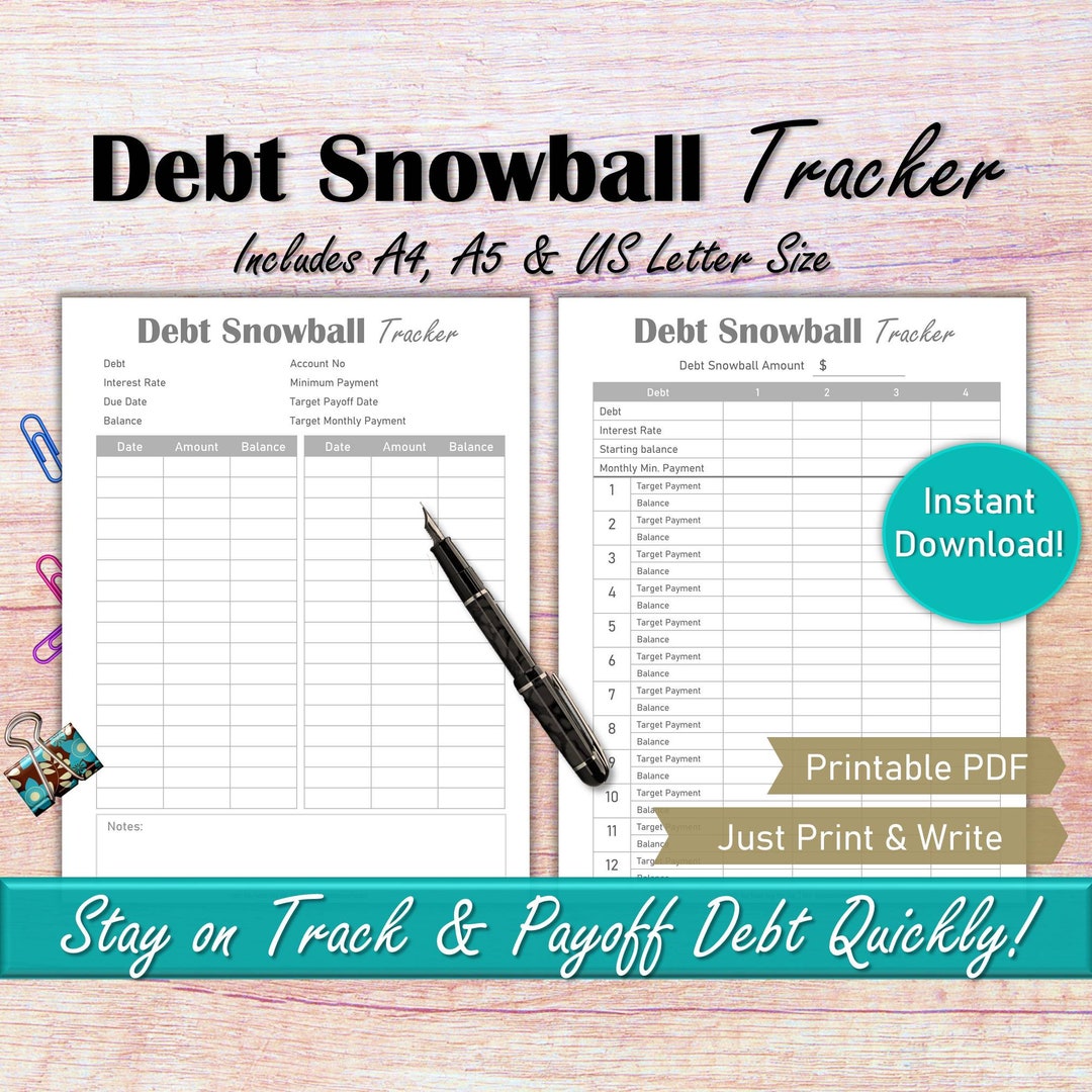 Debt Snowball Printable, Debt Payment Tracker, Debt Payoff Tracker ...