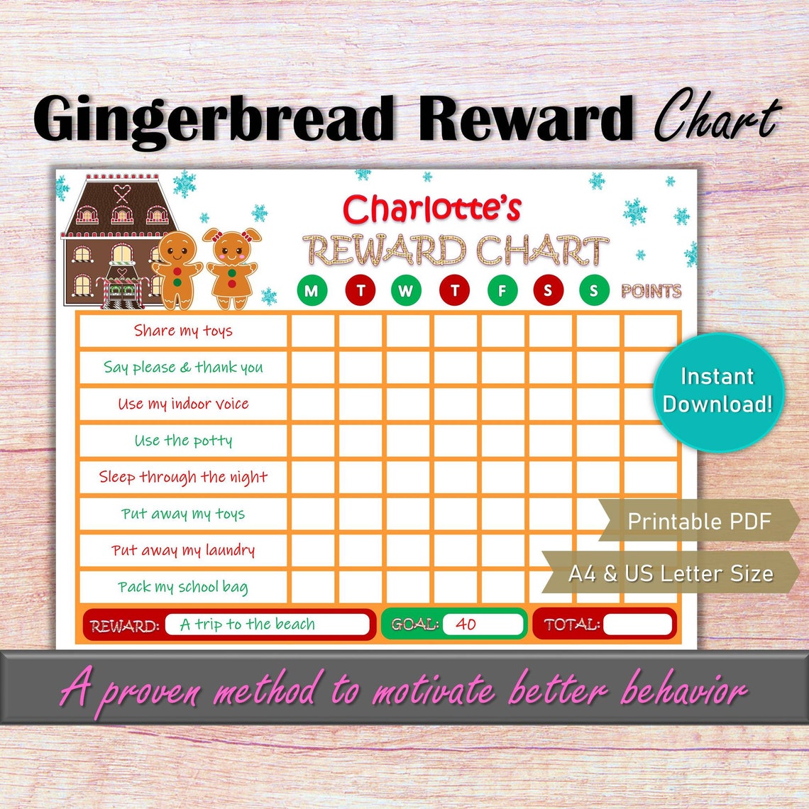 Gingerbread Man Reward Chart Printable Christmas Reward - Etsy