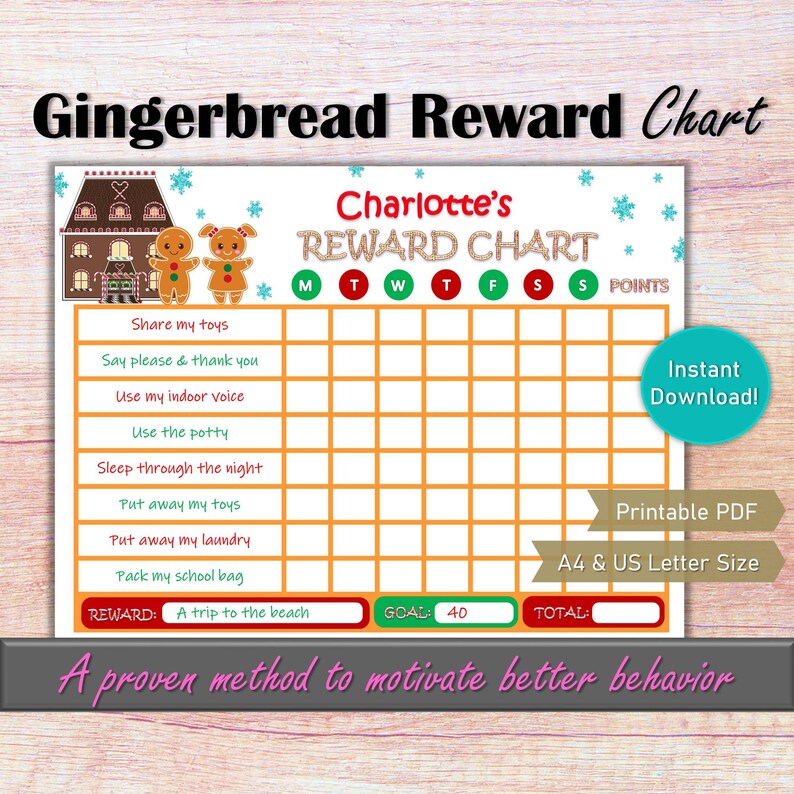Gingerbread Man Reward Chart Printable Christmas Reward - Etsy