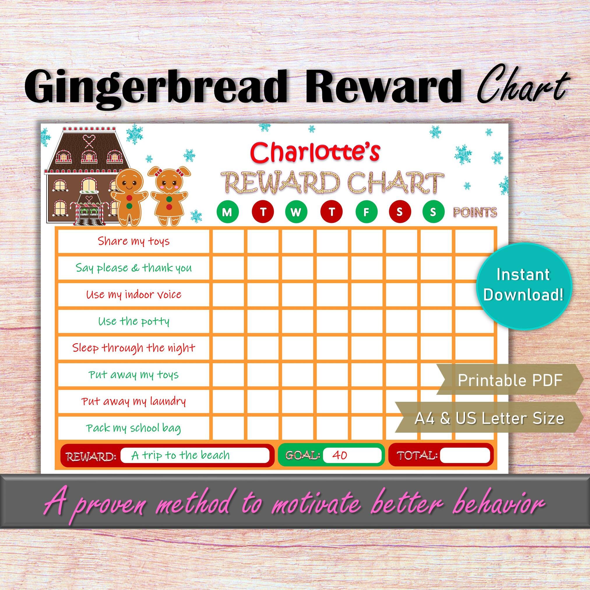Gingerbread Man Reward Chart Printable Christmas Reward - Etsy