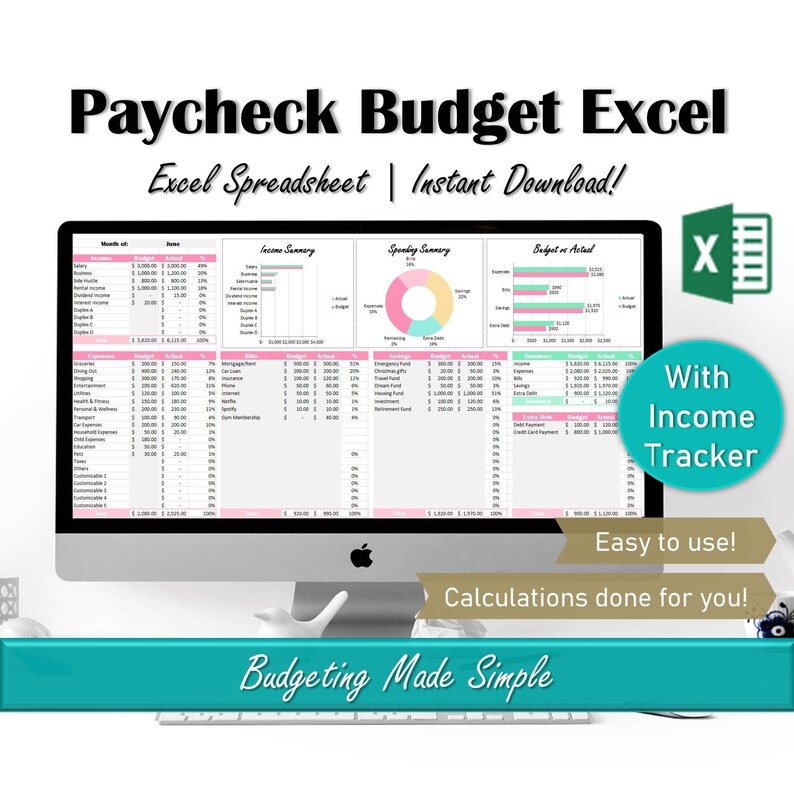 Budget by Paycheck Budget Spreadsheet, Biweekly Budget Template ...
