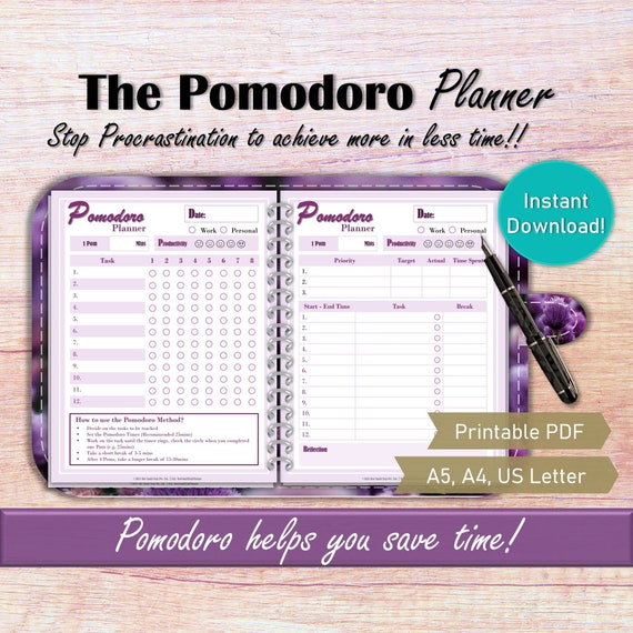 Pomodoro Planner Pomodoro Technique Printable Time Management | Etsy