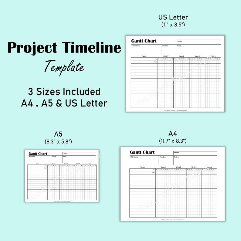 Project Management Template, Printable Project Planner Timeline Gantt ...