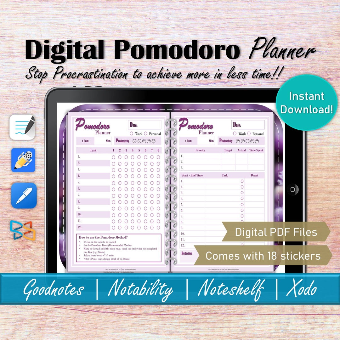 Digital Pomodoro Planner Goodnotes, Time Boxing Project Management ...