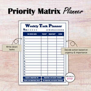 Priority Matrix, Eisenhower Matrix, Time Management, Task List, Weekly ...