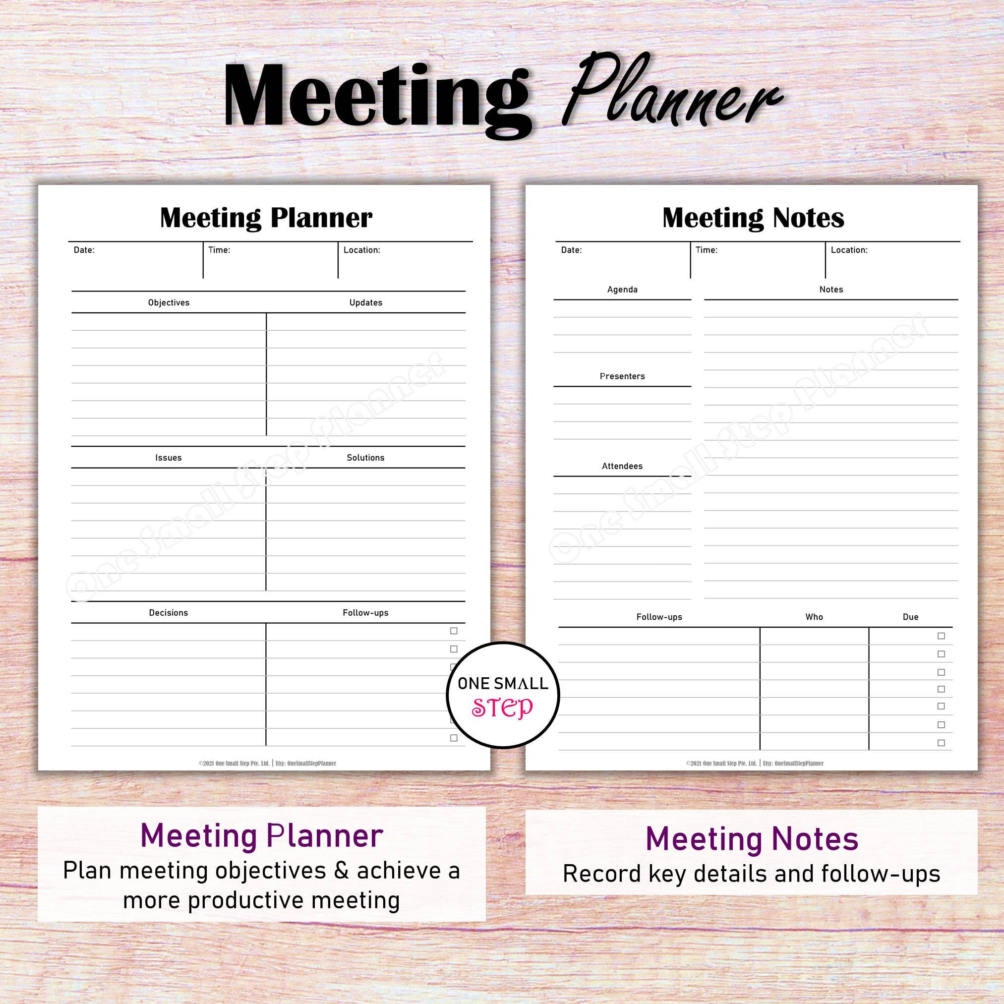 Meeting Notes Planner Printable, Meeting Agenda Note Taking Template ...