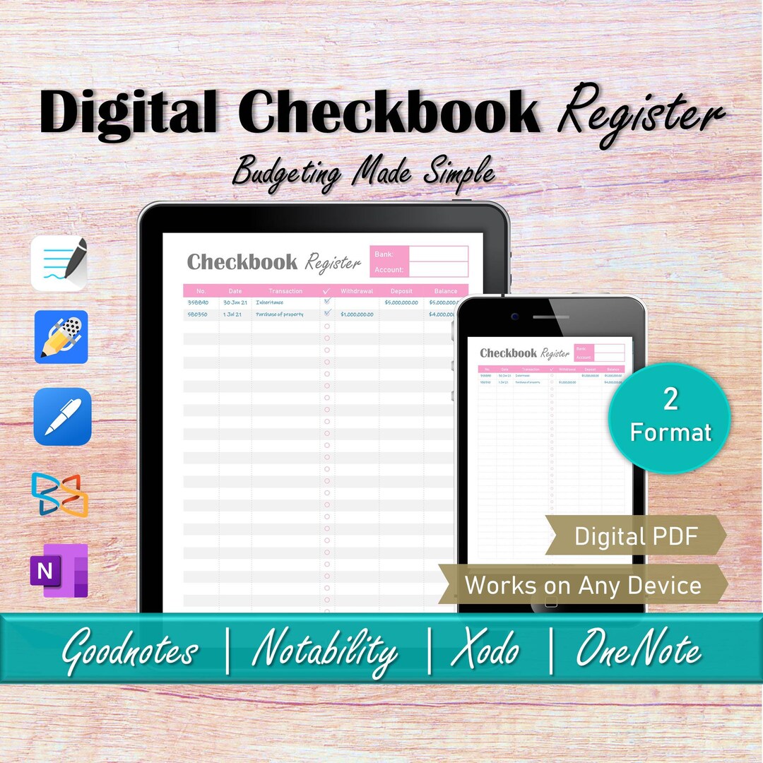 Digital Checkbook Register, Goodnotes Checking Account Ledger, Bank ...