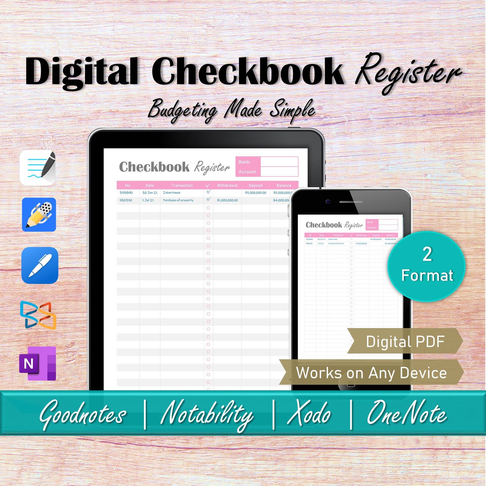 Digital Checkbook Register, Goodnotes Checking Account Ledger, Bank ...