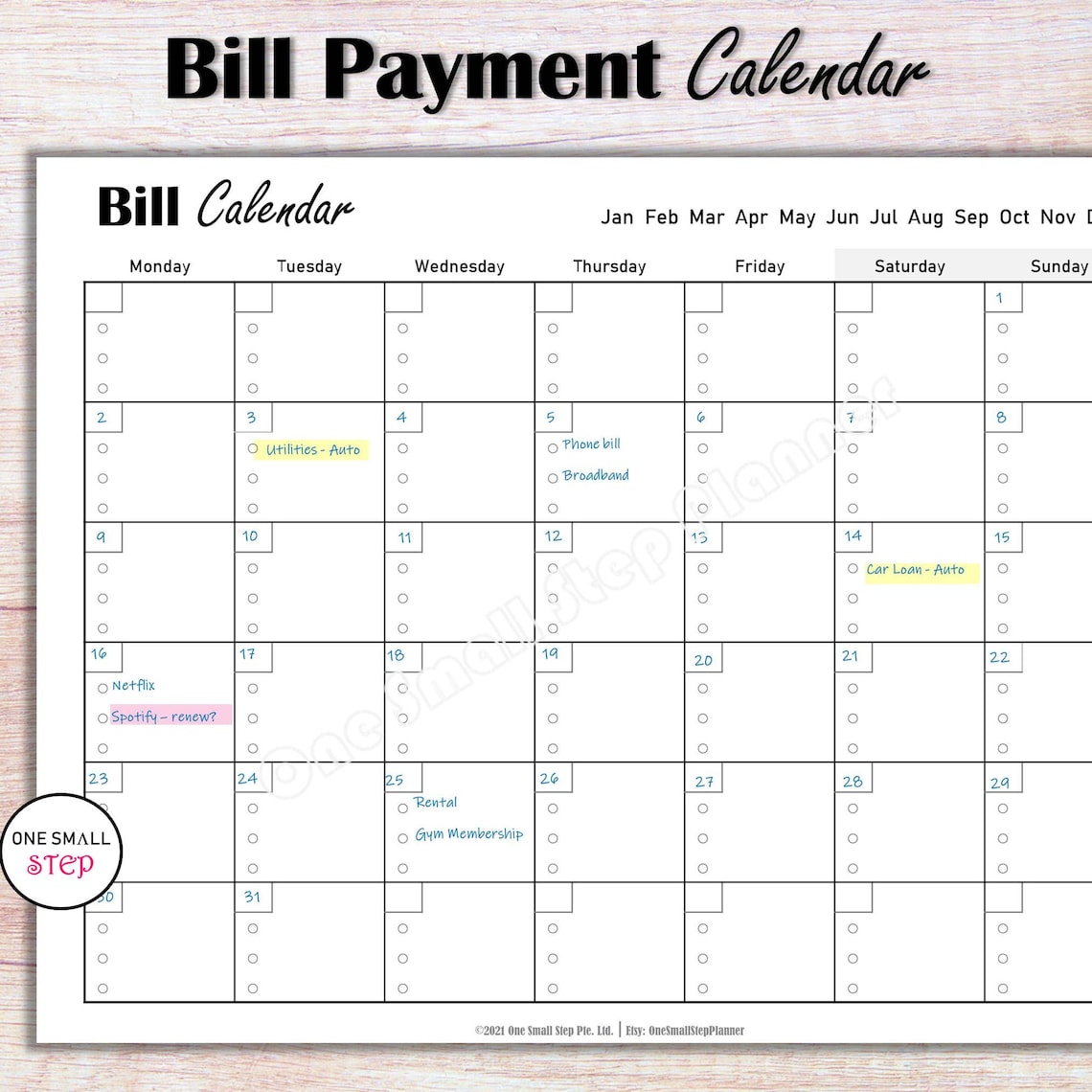 Monthly Bill Tracker Calendar, Bill Payment Calendar, Personal Finance ...