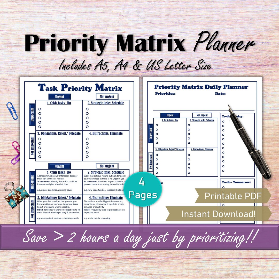 Priority Matrix, Eisenhower Matrix, Time Management, Task List, Weekly ...