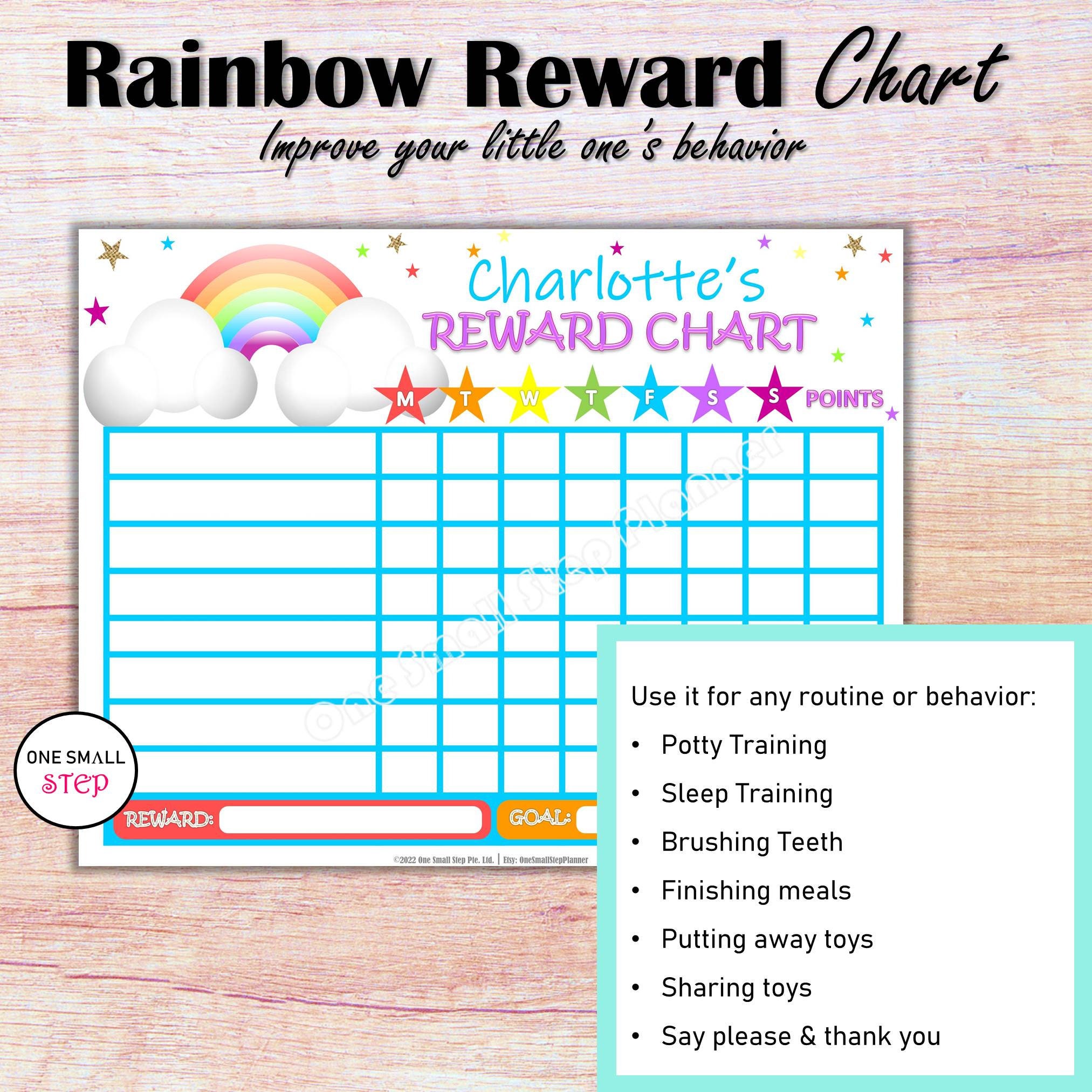 Kids Reward Chart, Kids Behavior Chart, Printable Rainbow Reward Chart ...