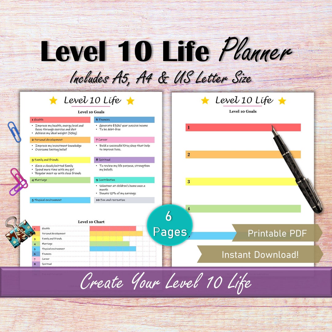 Level 10 Life Planner Bujo Template, Level 10 Goal Setting Table, Self ...