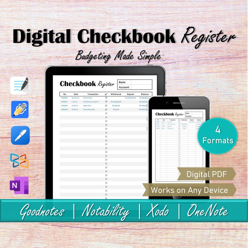 Digital Checkbook Register Goodnotes, Checking Account Ledger for Ipad ...