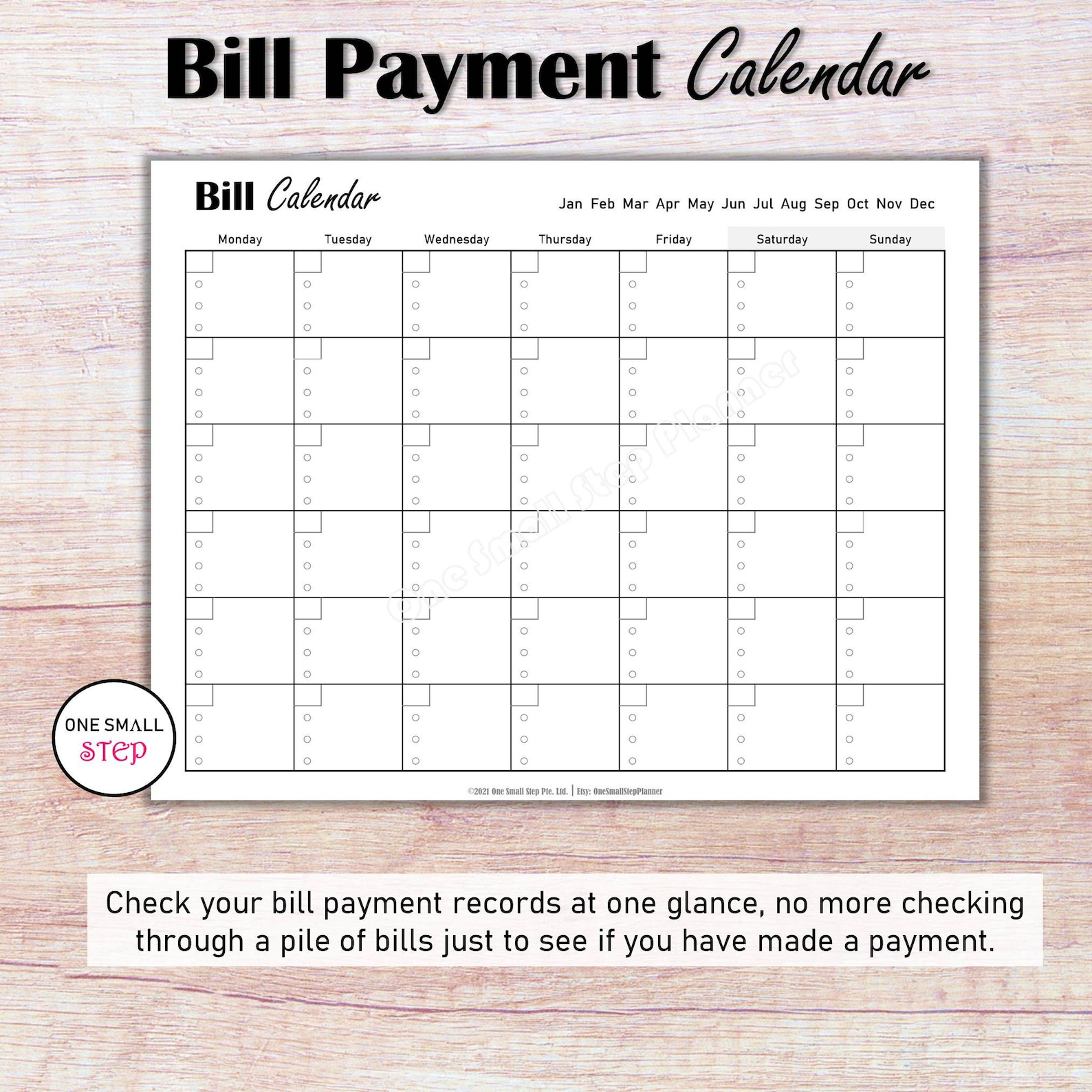 Monthly Bill Tracker Calendar, Bill Payment Calendar, Personal Finance ...
