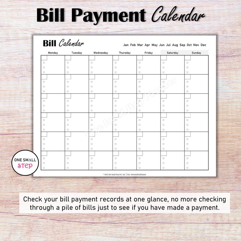 Monthly Bill Tracker Calendar, Bill Payment Calendar, Personal Finance ...