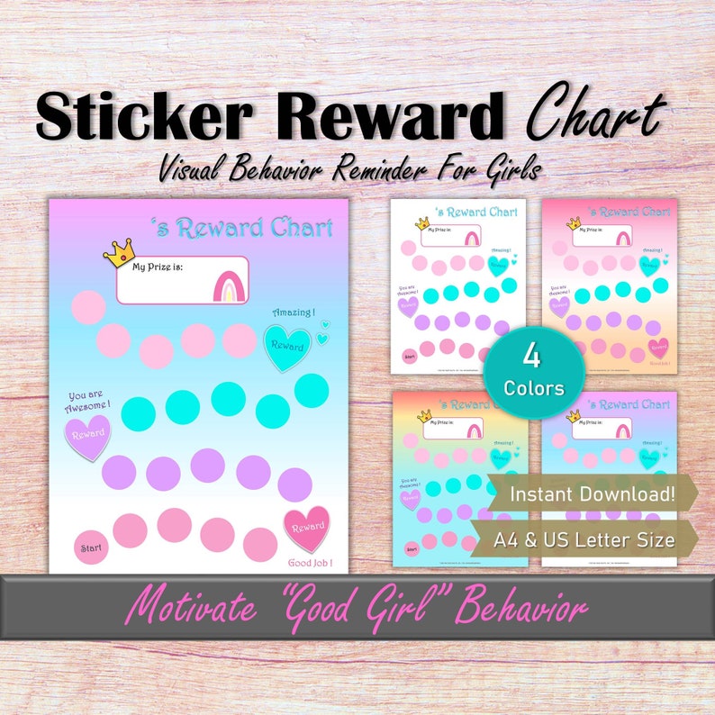 Reward Sticker Chart Kids Reward Chart, Girl Sticker Chart Potty Chart ...