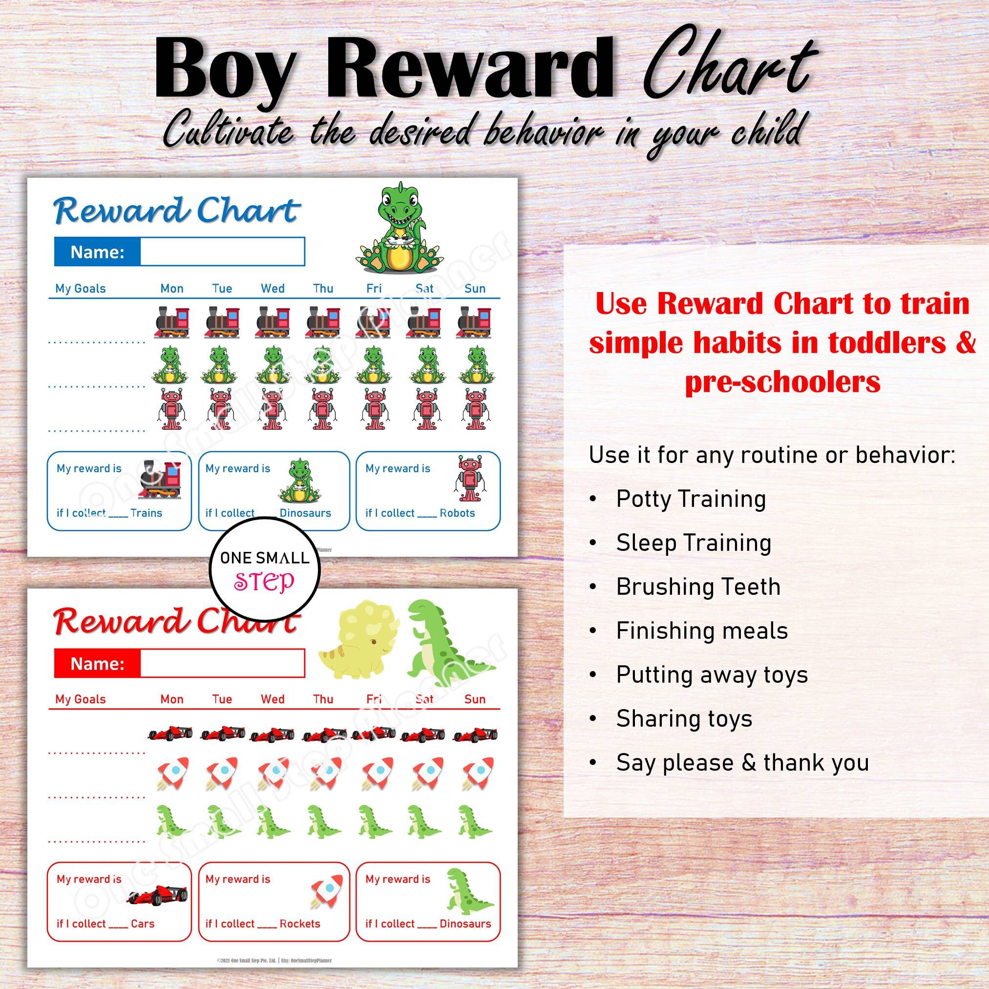 Kids Behavior Chart, Kids Reward Chart for Boys, Dinosaur Potty Chart ...