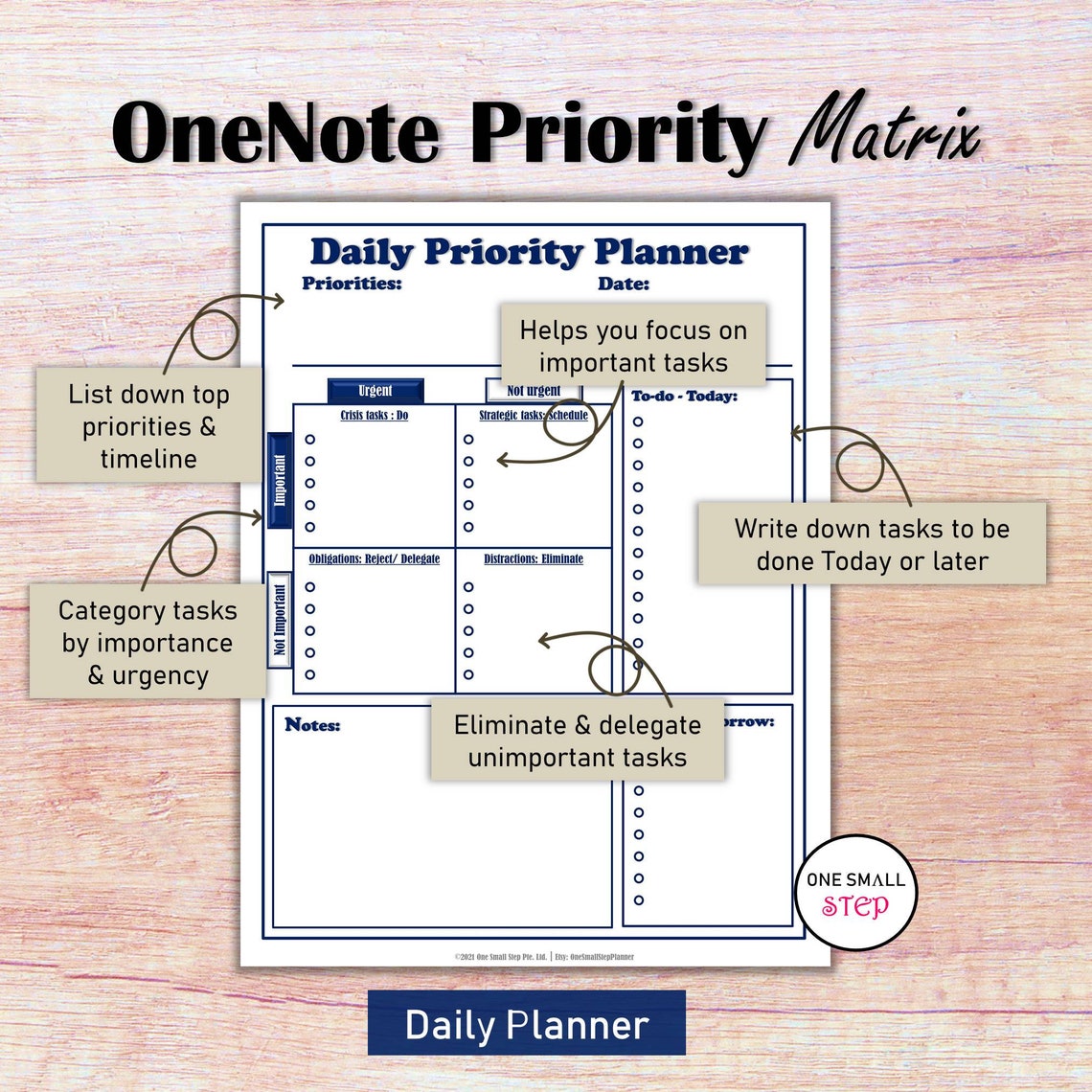 Priority Matrix Digital Planner Onenote, Eisenhower Matrix Project ...