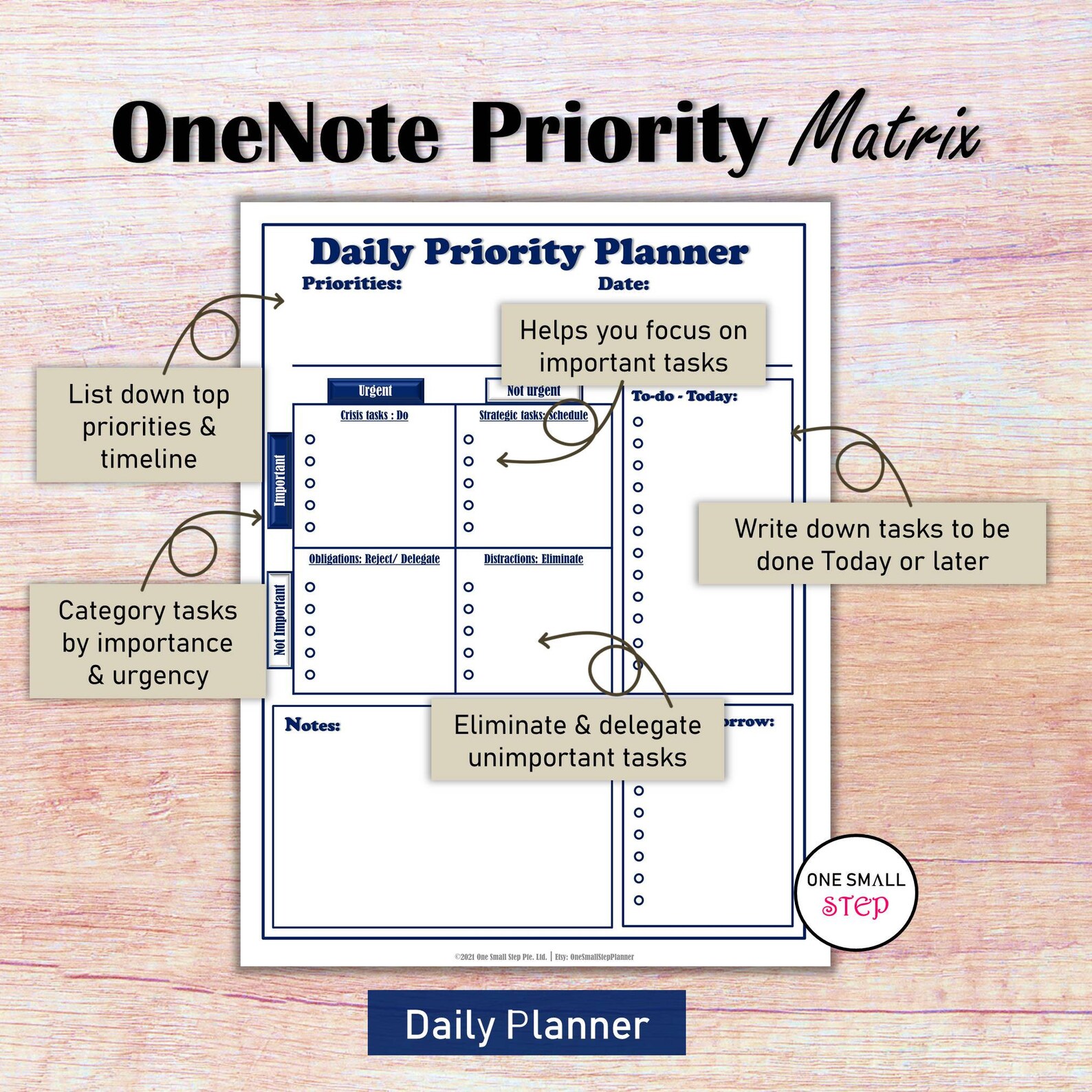 Priority Matrix Digital Planner Onenote, Eisenhower Matrix Project ...