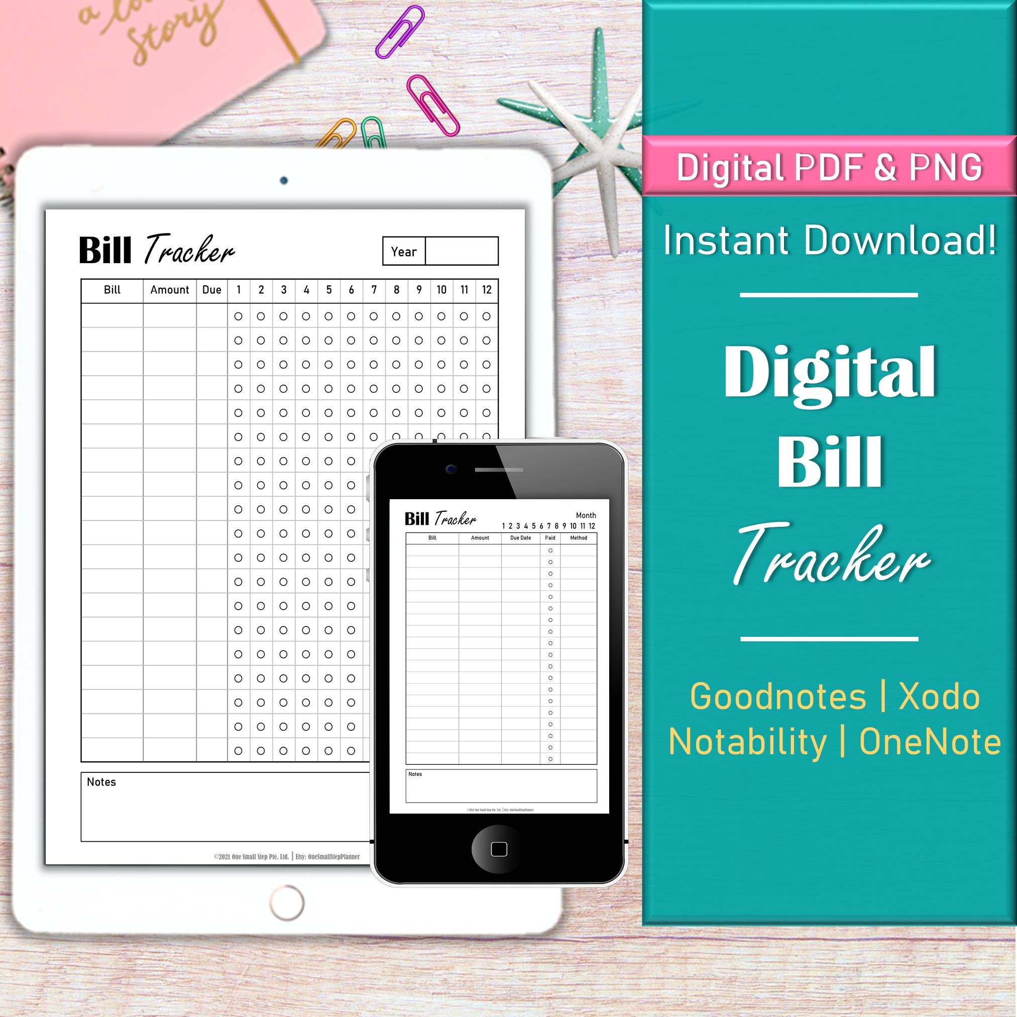 Digital Bill Tracker Ipad Budget Planner Goodnotes Monthly | Etsy