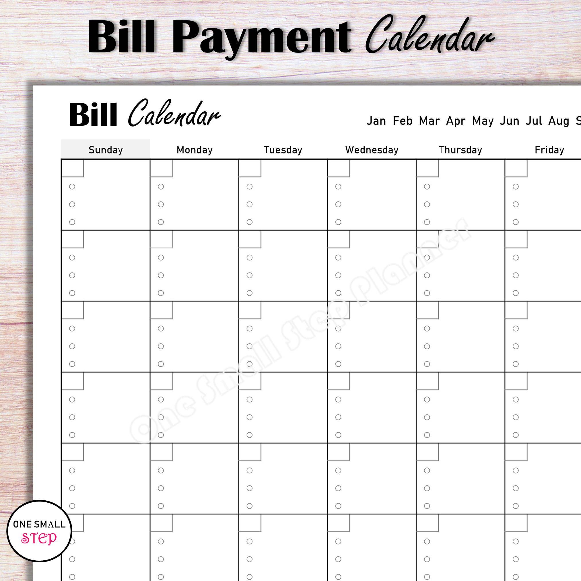 Monthly Bill Tracker Calendar, Bill Payment Calendar, Personal Finance ...
