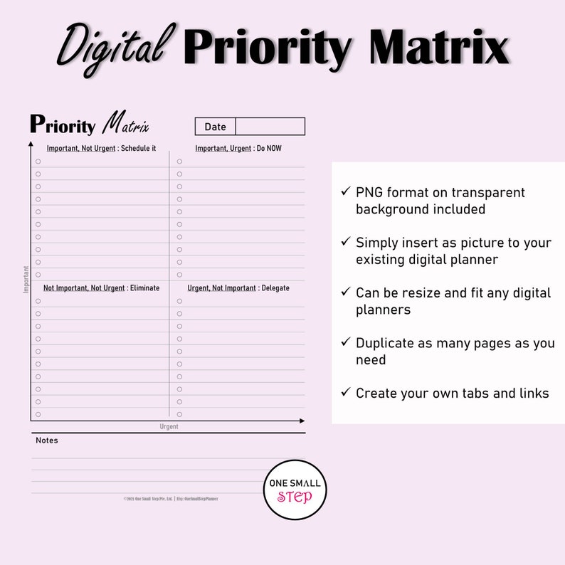 Digital Priority Matrix iPad Planner, Goodnotes Eisenhower Matrix Daily ...