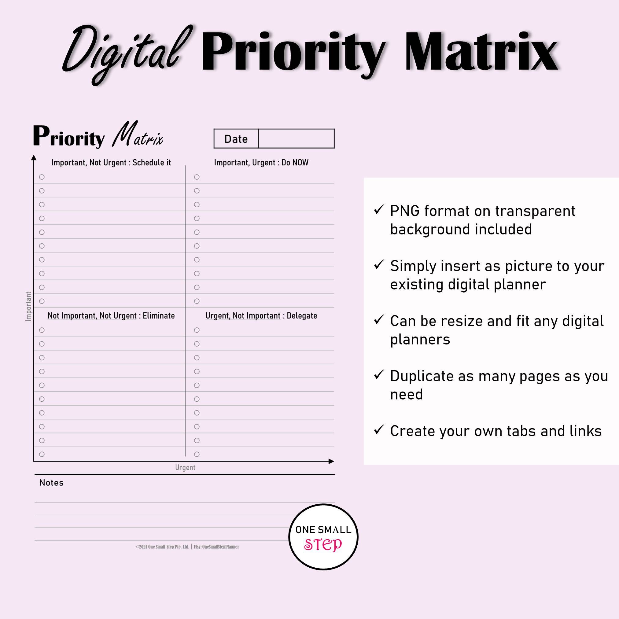 Digital Priority Matrix iPad Planner, Goodnotes Eisenhower Matrix Daily ...