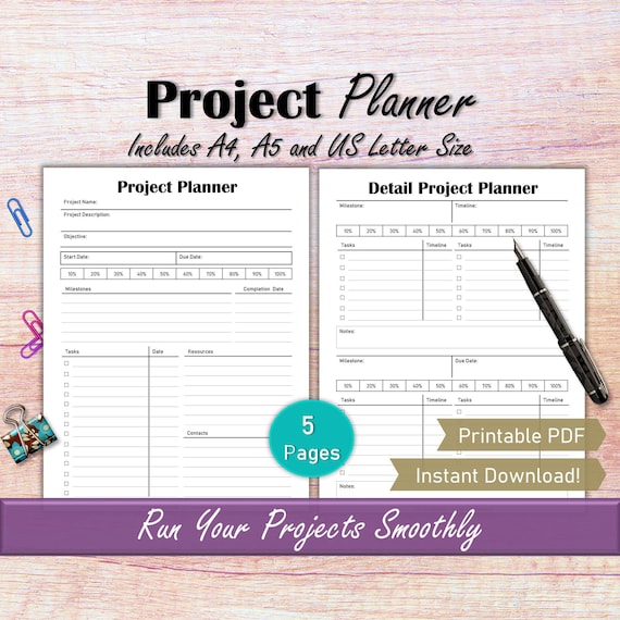 Project Planner Printable Project Management A5 Project - Etsy