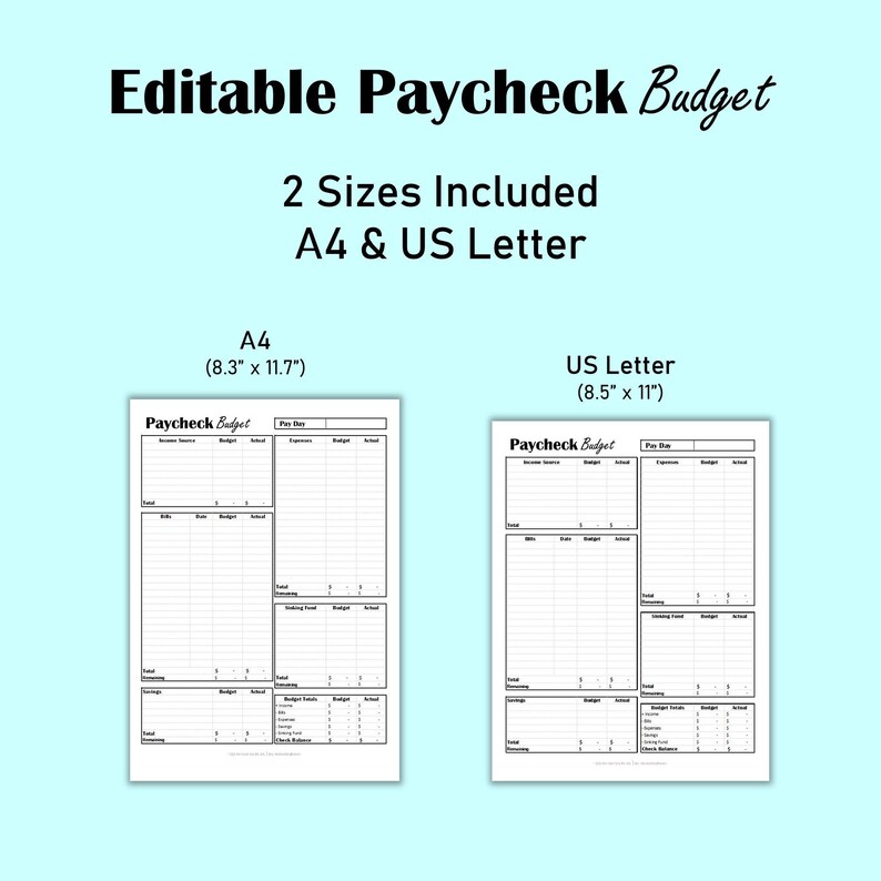 Paycheck Budget Excel Spreadsheet, Editable Monthly Budget by Paycheck ...