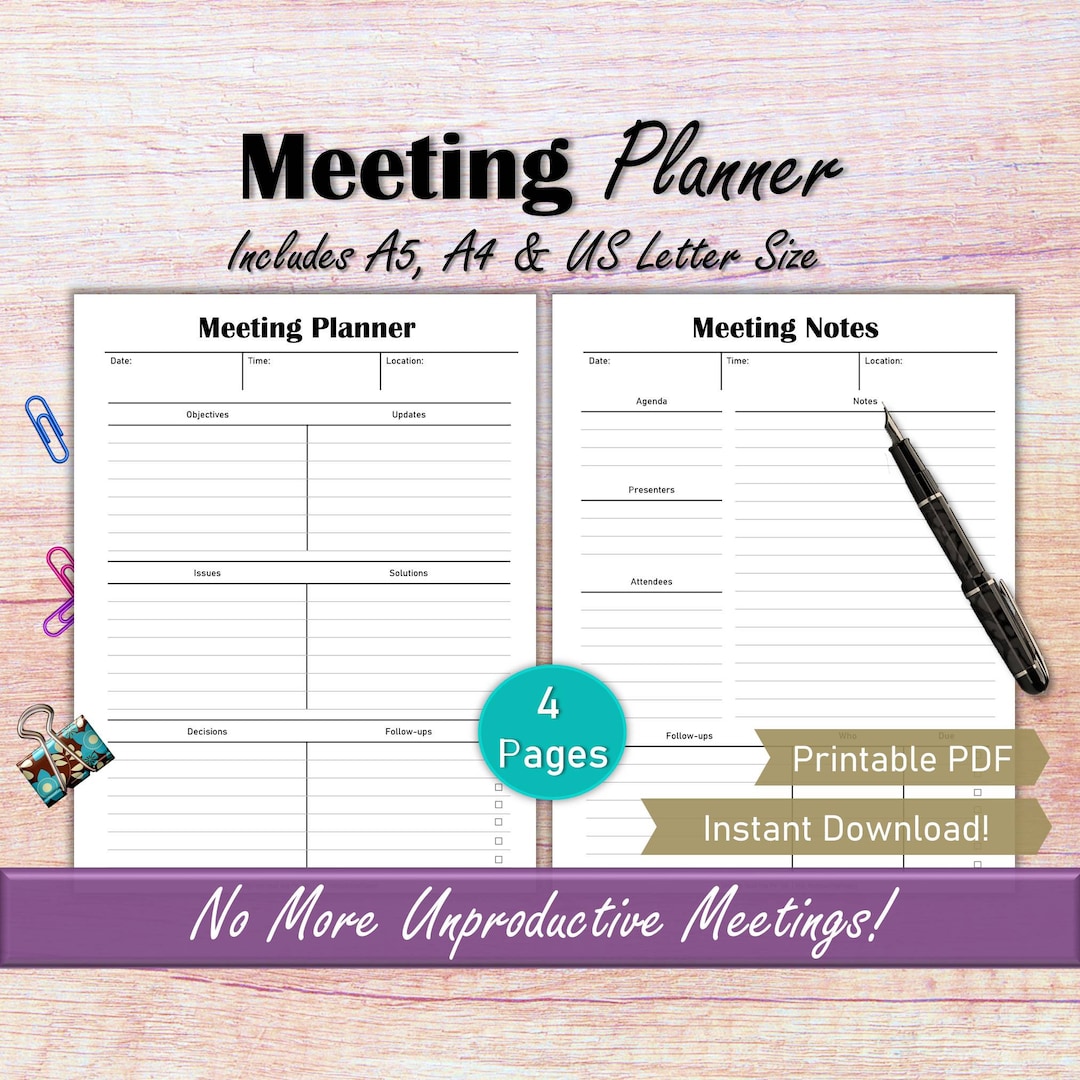 Meeting Notes Planner Printable, Meeting Agenda Note Taking Template ...