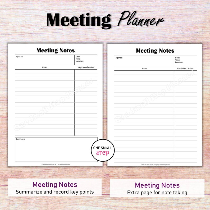 Meeting Notes Planner Printable, Meeting Agenda Note Taking Template ...